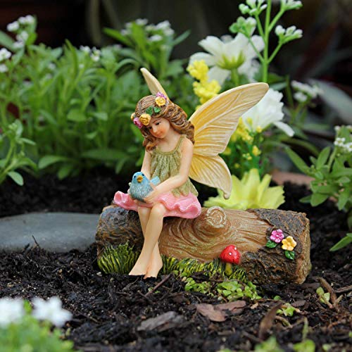 PRETMANNS Fairy Garden Fairies - Fairy Garden Accessories - Fairies for Fairy Garden Outdoor - Garden Fairy Figurine Vicky on Log for Miniature Garden 2 Items