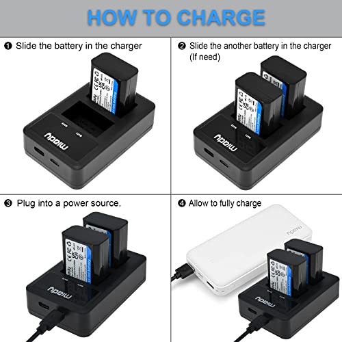 Miady 2 Pack Replacement Sony NP-FW50 Camera Battery Charger Set for Sony A6000 A6500 A6400 A6300 A5000 A5100 A7 A7II A7SII A7S A7S2 A7R A7R2 A7RII A55 A510 RX10 RX10II(Type C & Micro USB Ports)