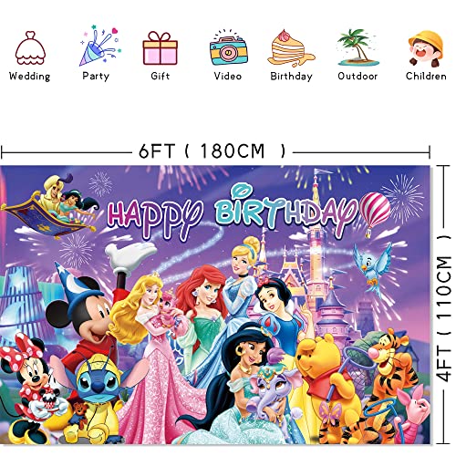 Princess Girls Birthday Backdrop- Purple Princess Theme Photography Background Baby Shower Party Supplies Happy Birthday Decoration Background (6x4FT)