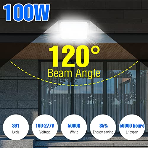 NJHIKG 100W LED Flood Lights Dusk to Dawn Photocell Sensor,Outdoor Waterproof IP65,13740LM Super Bright 5000K Daylight,Commercial Lighting Adjustable Knuckle Mount,110V Floodlight for Garden,Rooftop