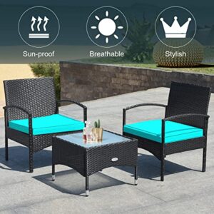 Tangkula 3 Pieces Patio Wicker Rattan Furniture Set, Rattan Chair with Coffee Table, High Load Bearing Chair Conversation Sets for Patio Garden Lawn Backyard Pool