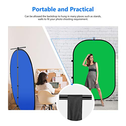 Neewer Chromakey Backdrops, Double-Sided Green Screen and Blue Screen, 2-in-1 Collapsible and Reversible Background for Photography, Gaming and Live Streaming, 5’×6.6’/1.5m×2m