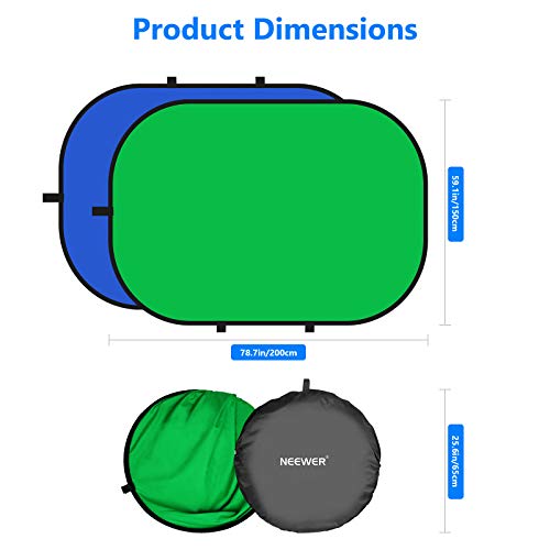 Neewer Chromakey Backdrops, Double-Sided Green Screen and Blue Screen, 2-in-1 Collapsible and Reversible Background for Photography, Gaming and Live Streaming, 5’×6.6’/1.5m×2m