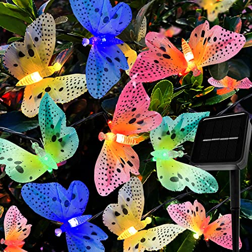 XVZ Outdoor Solar Garden String Lights, 12 LED Solar Butterfly String Lights,Waterproof IP65 and 8 Modes Decorative Lights for Bedroom Balcony Patio Backyards Christmas Holiday Wedding