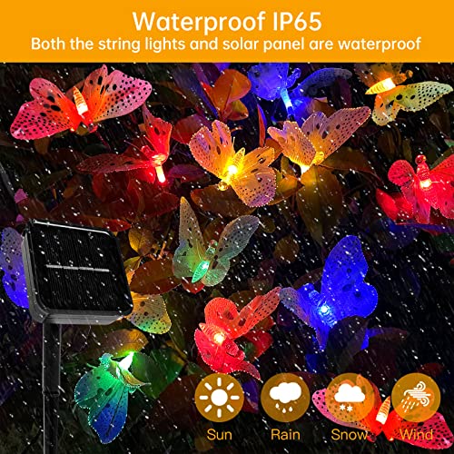 XVZ Outdoor Solar Garden String Lights, 12 LED Solar Butterfly String Lights,Waterproof IP65 and 8 Modes Decorative Lights for Bedroom Balcony Patio Backyards Christmas Holiday Wedding