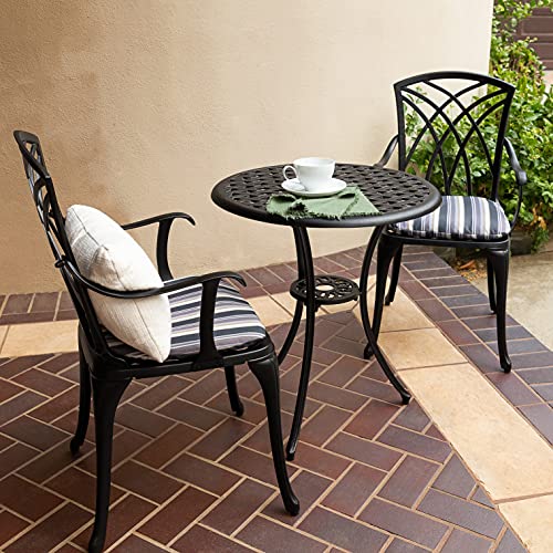 Kinger Home 3-Piece Outdoor Patio Bistro Table and Chair Set of 2, Cast Aluminum Patio Furniture with Cushion and Umbrella Hole, Black