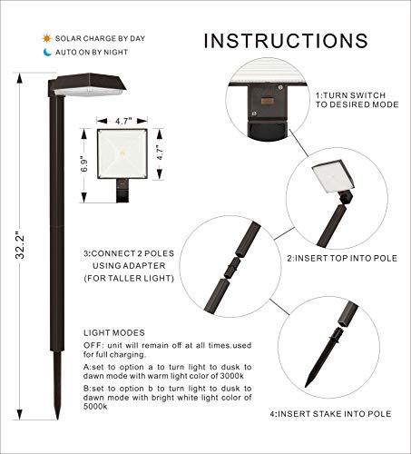 Bobcat Solar Pathway Lights Super Bright 300 lumens with 2-in-1 Warm White and Daylight Modes, Solar Lights for Outdoor Path, Sidewalk, Driveway or Walk Way (4 Pack)