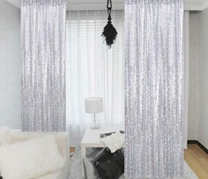 sequin backdrop 4x10ft silver sequin curtains 2 panels wedding drapes glitter backdrop curtains for parties photography background (4ftx10ftx2pc, silver)