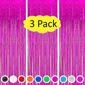 vanujoy 3 pack hot pink foil fringe backdrop curtains party decoration – tinsel party door fringe curtain backdrop for birthday bachelorette party engagement bridal shower graduation decoration