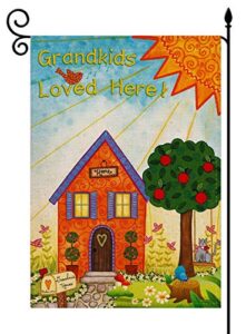 yaochong grandkids loved here garden flag,grandchildren spring summer autumn sunshine flower bird home outdoor decorative double sided 12.5×18 inch