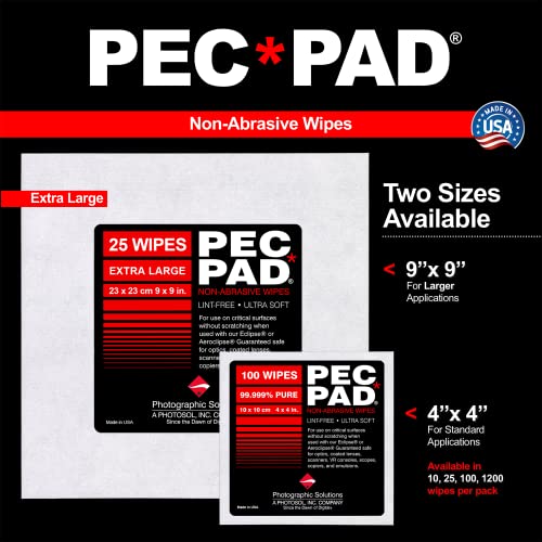 PEC-PAD Lint Free Wipes 4”x4” Non-Abrasive Ultra Soft Cloth for Cleaning Sensitive Surfaces Like Camera, Lens, Filters, Film, Scanners, Telescopes, Microscopes, Binoculars. (100 Sheets Per/Pkg)