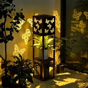 goupfafa solar garden lights, butterfly pattern solar pathway lights, 2 tier metal flower stand solar landscape lights warm white, decorative patio lawn path backyard（butterfly）