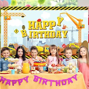 Construction Happy Birthday Backdrop Dump Truck Background Excavator Crane Birthday Party Banner Digger Excavator Truck Background Photography Studio Props Cake Table Boy Kids Birthday Decorations