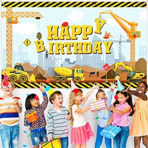 Construction Happy Birthday Backdrop Dump Truck Background Excavator Crane Birthday Party Banner Digger Excavator Truck Background Photography Studio Props Cake Table Boy Kids Birthday Decorations