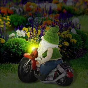 MACANIACE Garden gnome Riding a Motorcycle Statue Large & Interesting Outdoor Statuette with Solar LED Lights Creative Decorations Suitable for Lawn Terrace Autumn (12.2x4.7x10.8 in)