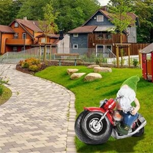 MACANIACE Garden gnome Riding a Motorcycle Statue Large & Interesting Outdoor Statuette with Solar LED Lights Creative Decorations Suitable for Lawn Terrace Autumn (12.2x4.7x10.8 in)