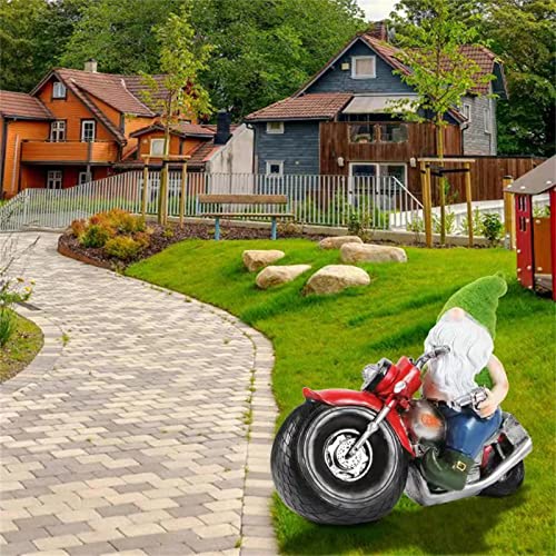 MACANIACE Garden gnome Riding a Motorcycle Statue Large & Interesting Outdoor Statuette with Solar LED Lights Creative Decorations Suitable for Lawn Terrace Autumn (12.2x4.7x10.8 in)