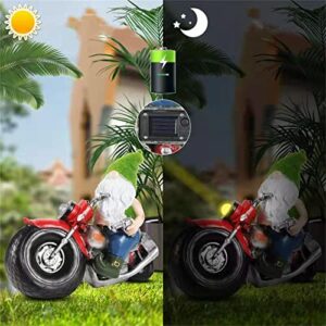 MACANIACE Garden gnome Riding a Motorcycle Statue Large & Interesting Outdoor Statuette with Solar LED Lights Creative Decorations Suitable for Lawn Terrace Autumn (12.2x4.7x10.8 in)