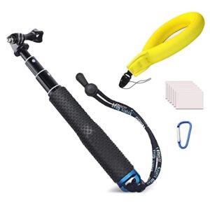 wlpreoe selfie stick + camera float accessories kit for gopro,19” waterproof hand grip extension portable adjustable monopod pole for gopro hero 11 10 9 8 max 7 black silver white/6/5 black/5s/4/3