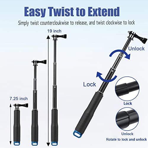 WLPREOE Selfie Stick + Camera Float Accessories Kit for GoPro,19” Waterproof Hand Grip Extension Portable Adjustable Monopod Pole for GoPro Hero 11 10 9 8 MAX 7 Black Silver White/6/5 Black/5S/4/3