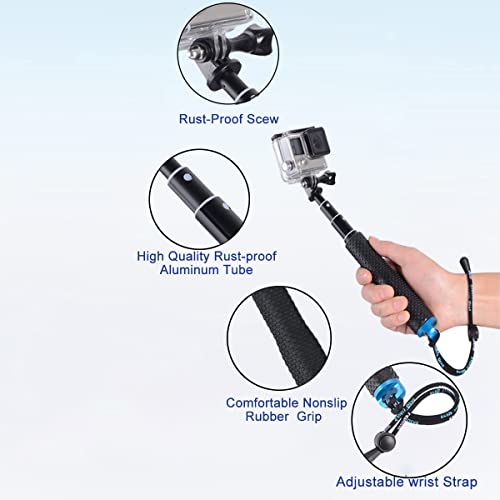 WLPREOE Selfie Stick + Camera Float Accessories Kit for GoPro,19” Waterproof Hand Grip Extension Portable Adjustable Monopod Pole for GoPro Hero 11 10 9 8 MAX 7 Black Silver White/6/5 Black/5S/4/3