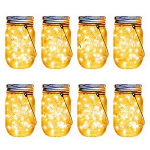 aikeve mason jar solar lights,8 pack 30 led fairy hanging jar lights,solar lanterns for outdoor patio party garden wedding christmas decor lights(mason jars/handles included)