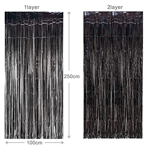 Black Tinsel Curtain Party Backdrop Glitter - GREATRIL Party Streamers Backdrop Foil Fringe Curtains for Birthday/Graduation/Halloween/Wizard Decorations - 1m x 2.5m - Pack of 2