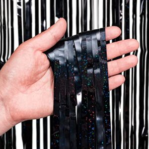 Black Tinsel Curtain Party Backdrop Glitter - GREATRIL Party Streamers Backdrop Foil Fringe Curtains for Birthday/Graduation/Halloween/Wizard Decorations - 1m x 2.5m - Pack of 2