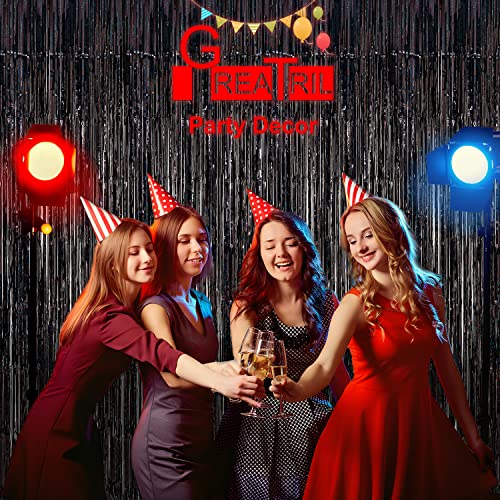 Black Tinsel Curtain Party Backdrop Glitter - GREATRIL Party Streamers Backdrop Foil Fringe Curtains for Birthday/Graduation/Halloween/Wizard Decorations - 1m x 2.5m - Pack of 2