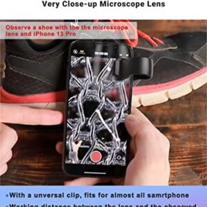 APEXEL Phone Microscope, Pocket Microscope iPhone Camera Lens Attachment Microscope 100X Microscopes With Universal Clip Fits for All Smartphone Portable Micro Loupe Lens for Kids Adults Trichome Coin