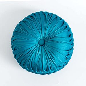 Cassiel Home Summer Home Pleated Velvet Round Throw Pillow Turqoise Summer Pintuck Decorative Pillow for Couch Sofa Bed Armchair Lounge Garden Patio Bench or Bedroom Floor Cushion 14.5 inches