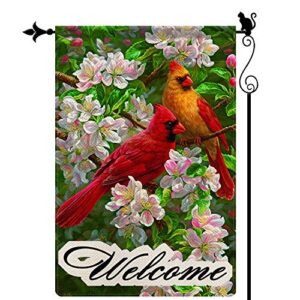 gormcore cardinal glory spring garden flag red birds yellow birds summer small garden flag peach blossom floral vertical double sided rustic farmland burlap yard lawn outdoor decor 12.5×18