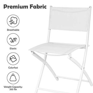 Tangkula 3 Pieces Folding Patio Bistro Set, No Assembly Required, Outdoor Folding Chairs & Table Set with Tempered Glass Tabletop, Outdoor Furniture Set for Garden, Poolside & Backyard (White)