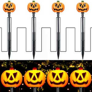 8 Pack Halloween Pumpkin Stake Lights 15.6 ft Halloween Decorations Pumpkin Stake Lantern 3D Lighted Pumpkin String with 8 LED Waterproof Battery for Garden Lawn Yard Tree Outdoor Halloween Decor