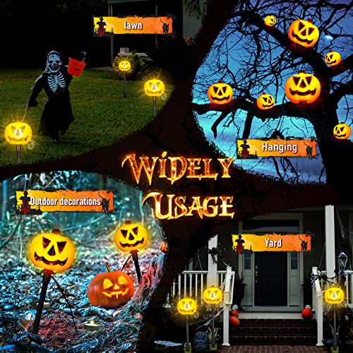 8 Pack Halloween Pumpkin Stake Lights 15.6 ft Halloween Decorations Pumpkin Stake Lantern 3D Lighted Pumpkin String with 8 LED Waterproof Battery for Garden Lawn Yard Tree Outdoor Halloween Decor