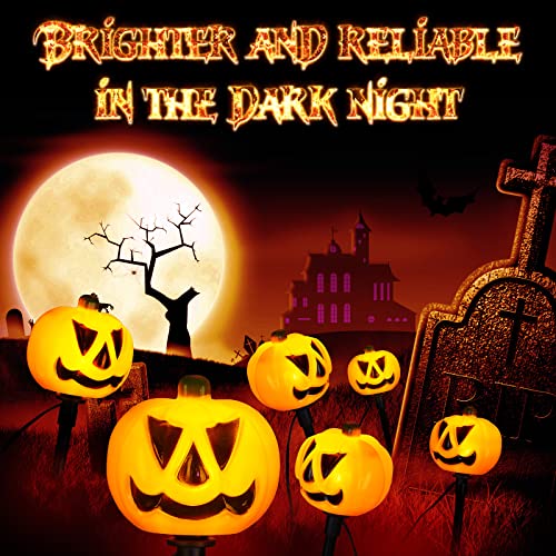 8 Pack Halloween Pumpkin Stake Lights 15.6 ft Halloween Decorations Pumpkin Stake Lantern 3D Lighted Pumpkin String with 8 LED Waterproof Battery for Garden Lawn Yard Tree Outdoor Halloween Decor