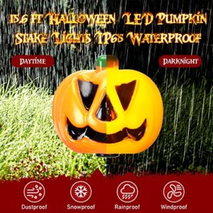 8 Pack Halloween Pumpkin Stake Lights 15.6 ft Halloween Decorations Pumpkin Stake Lantern 3D Lighted Pumpkin String with 8 LED Waterproof Battery for Garden Lawn Yard Tree Outdoor Halloween Decor