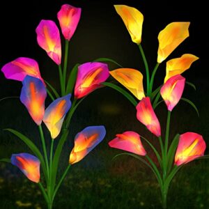 arrozon solar garden lights outdoor garden decorative with 16 calla lily flowers, solar flowers lights outdoor garden waterproof ip65 for garden, pathway, patio, yard, porch, backyard, 4 pack