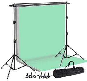 slow dolphin photo video studio triple crossbar 10 (w) x 8.5 (h) ft adjustable photography backdrop background support stands, with mounting bracket and 6 pcs spring clamp, carry bag