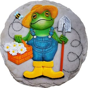 spoontiques – garden décor – frog farmer stepping stone – decorative stone for garden