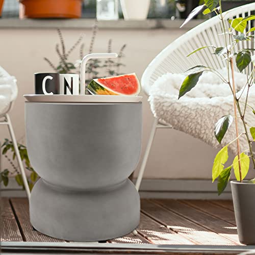 KEVINSPACE Concrete Accent Table, Outdoor Side Table for Patio, Modern Round End Table Decorative Garden Stool Plant Stand, Suitable for Indoor & Outdoor, 14.6" x 14.6" x 17"