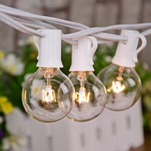 romasaty g40 100ft globe string lights with 102 clear bulbs indoor outdoor patio, market, cafe, garden, birthday, wedding backyard string lights-5 watt/120 voltage/e12 base -white wire