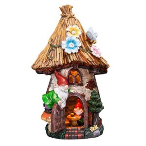 teresa’s collections gnomes house garden decor, solar fairy garden gnomes outdoor statues, garden gifts for holiday lawn patio yard decorations, 12 inch