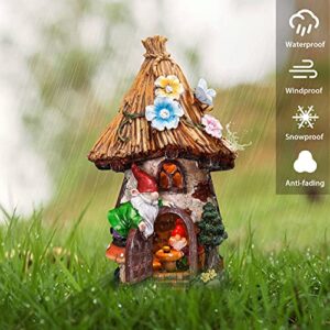 TERESA'S COLLECTIONS Gnomes House Garden Decor, Solar Fairy Garden Gnomes Outdoor Statues, Garden Gifts for Holiday Lawn Patio Yard Decorations, 12 Inch