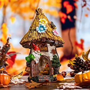 TERESA'S COLLECTIONS Gnomes House Garden Decor, Solar Fairy Garden Gnomes Outdoor Statues, Garden Gifts for Holiday Lawn Patio Yard Decorations, 12 Inch