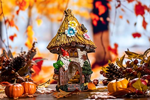 TERESA'S COLLECTIONS Gnomes House Garden Decor, Solar Fairy Garden Gnomes Outdoor Statues, Garden Gifts for Holiday Lawn Patio Yard Decorations, 12 Inch