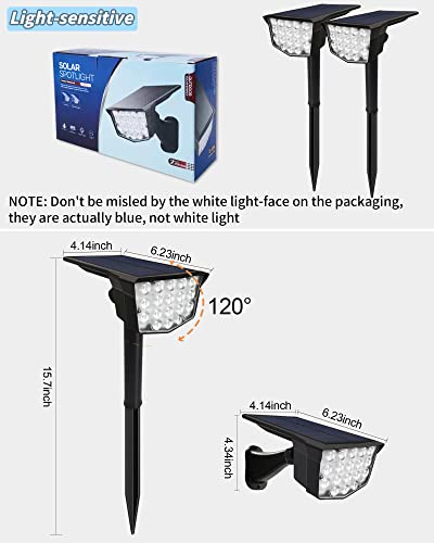 COCOMOX Solar Spot Lights Outdoor, 700 Lumens Blue Solar Powered Garden Lights Outdoor IP67 Waterproof Landscape Lighting Super Bright 2-in-1 3 Modes Spotlight for Yard Driveway Flag 2 Pack