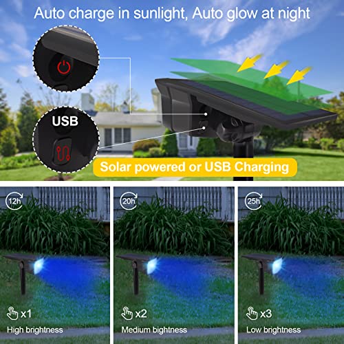 COCOMOX Solar Spot Lights Outdoor, 700 Lumens Blue Solar Powered Garden Lights Outdoor IP67 Waterproof Landscape Lighting Super Bright 2-in-1 3 Modes Spotlight for Yard Driveway Flag 2 Pack