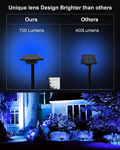 COCOMOX Solar Spot Lights Outdoor, 700 Lumens Blue Solar Powered Garden Lights Outdoor IP67 Waterproof Landscape Lighting Super Bright 2-in-1 3 Modes Spotlight for Yard Driveway Flag 2 Pack