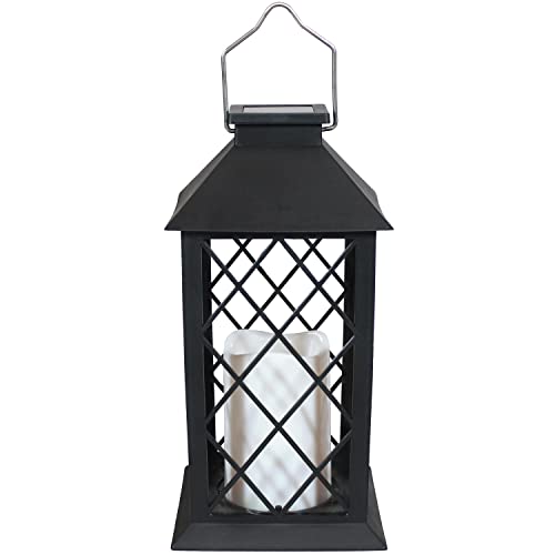 Sunnydaze Concord Outdoor Solar LED Decorative Candle Lantern - Rustic Farmhouse Decor for Patio, Porch, Deck and Garden - Tabletop and Hanging Outside Light - Set of 2 - 11-Inch - Black